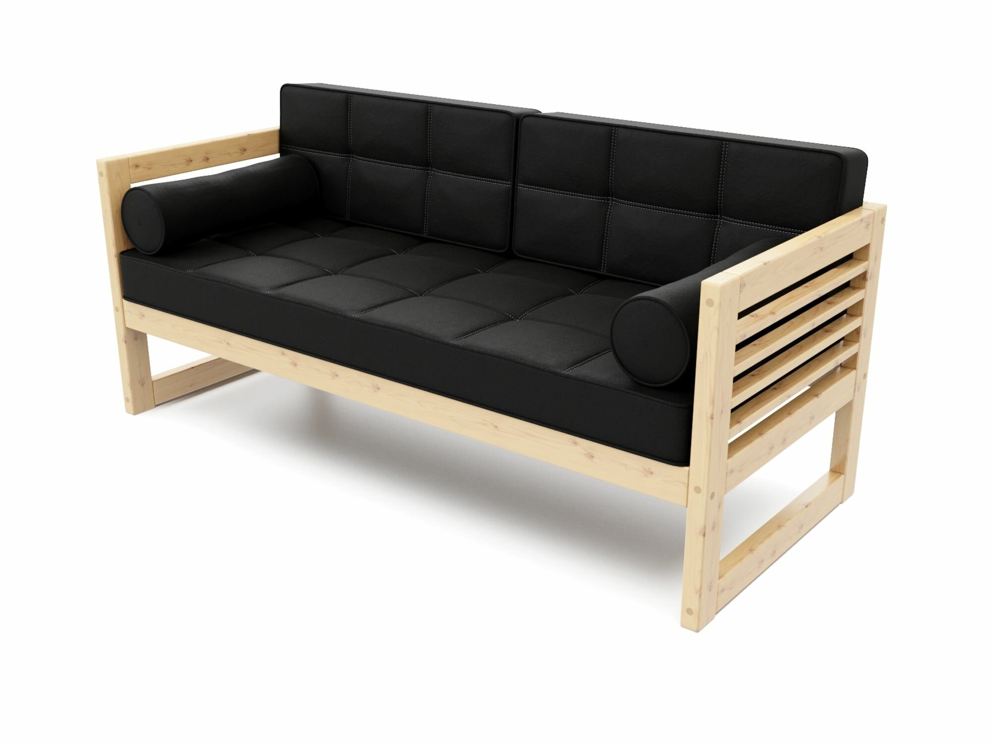 Прямой диван Arsko Сега-Б, черный-сосна, велюр, массив дерева, офисный, садовый, для кафе и бара, в гостиную