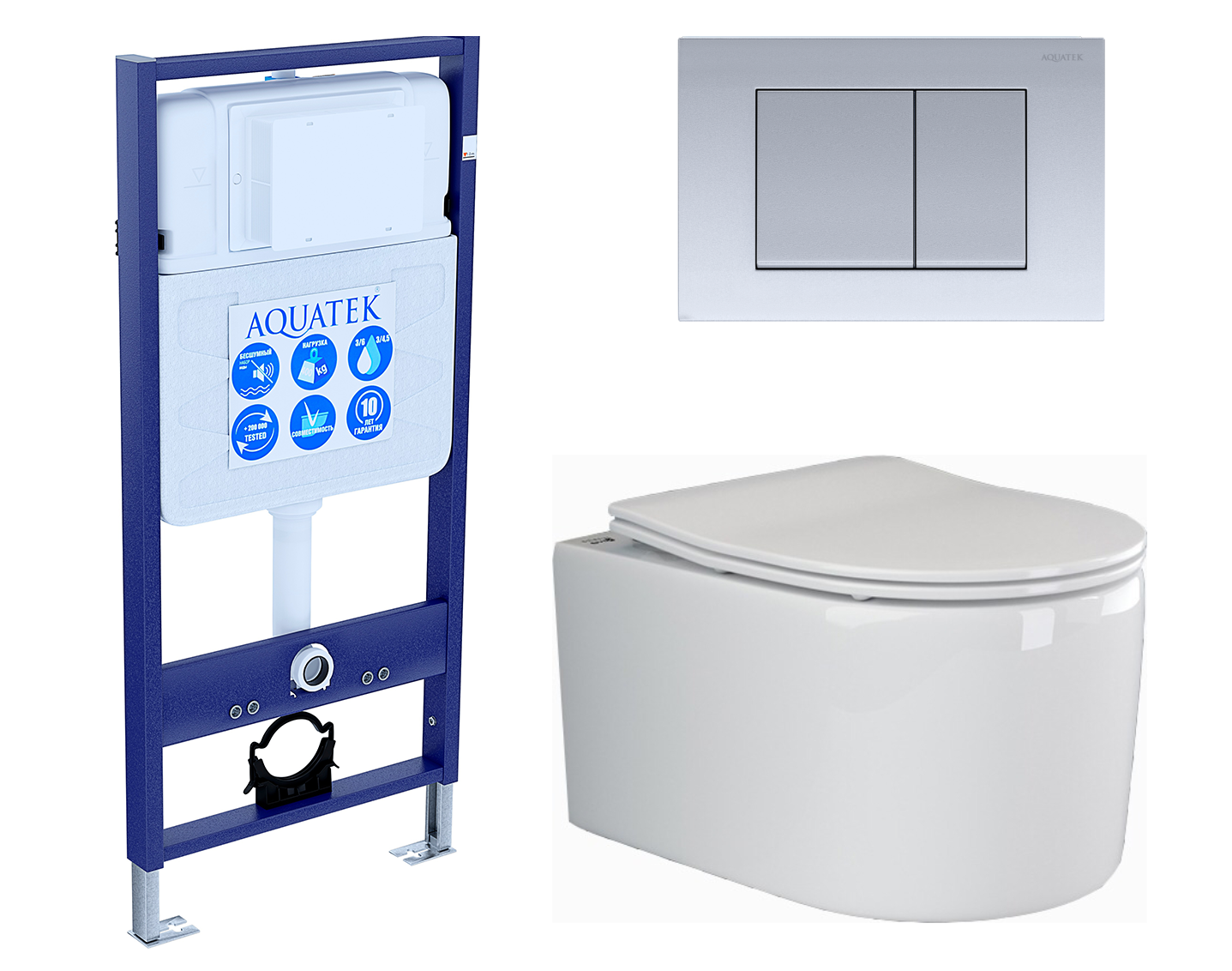 Комплект 3 в 1 инсталляция Акватек Standart 50 + Унитаз подвесной Ceramica Nova Moments CN3003 с кнопкой хром матовой INS-0000012 + CN3003 + KDI-0000011