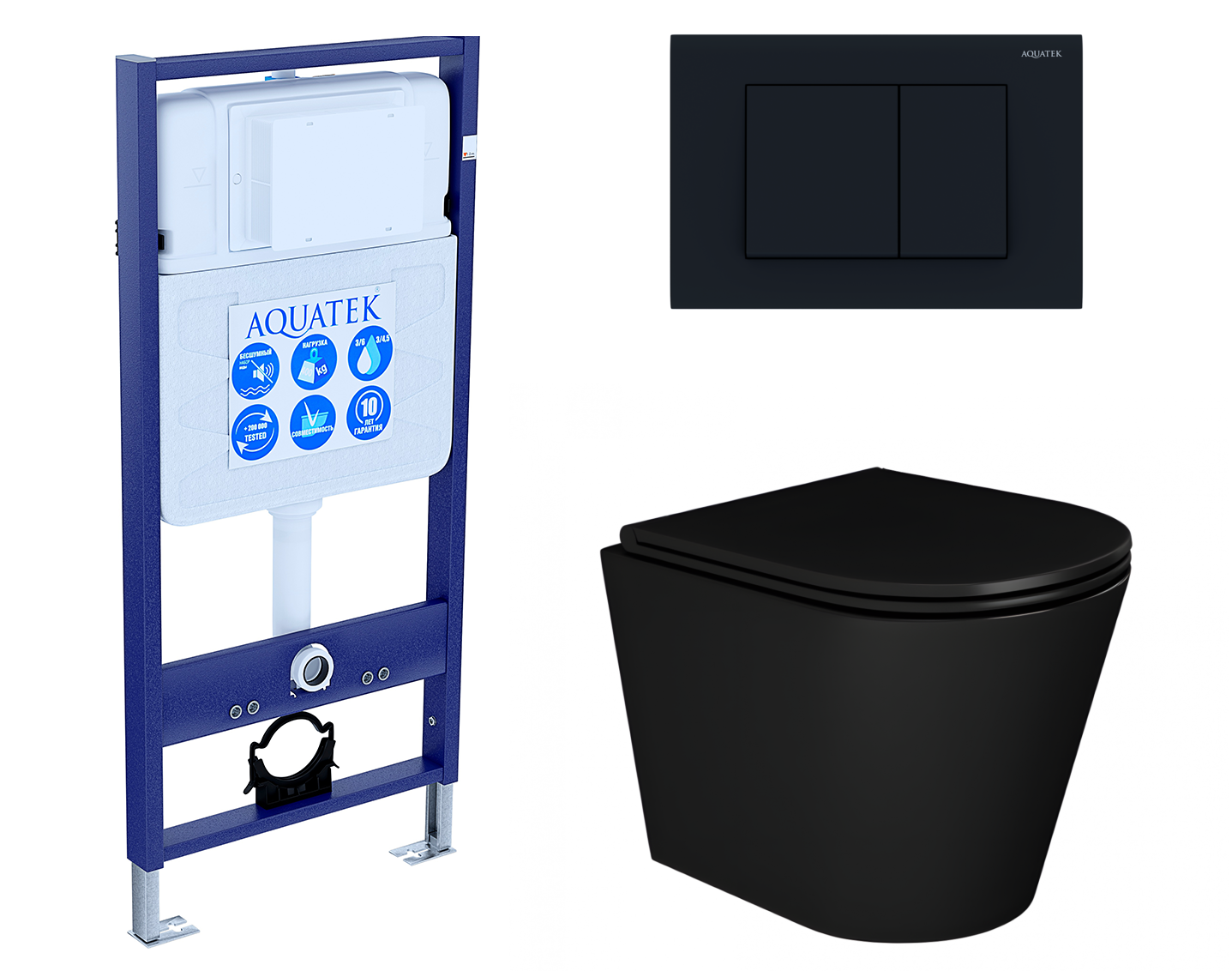 Комплект 3 в 1 инсталляция Акватек Standart 50 + Унитаз подвесной Enio Cento BL EN4280035 черный с кнопкой черной INS-0000012 + EN4280035 + KDI-0000012