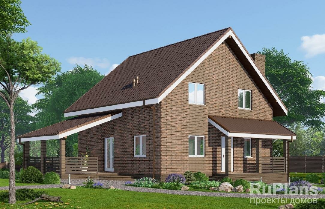 Одноэтажный дом с мансардой и четырьмя спальнями (129 м2, 10м x 10м) Rg5927