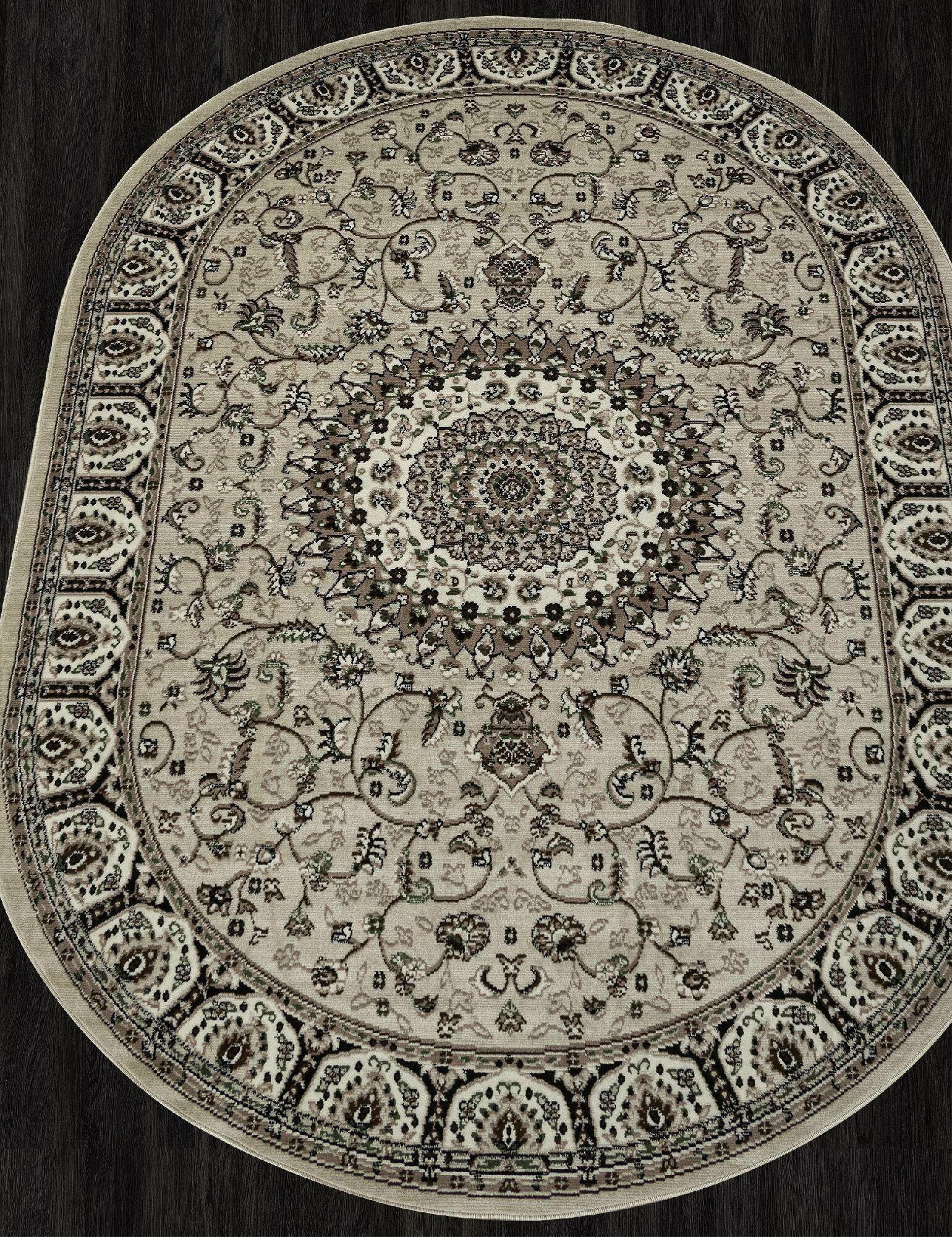 Ковер Овальный на пол в гостиную в спальню 180х250 см бежевый классический ворс 7 мм 321946 KoverVDom