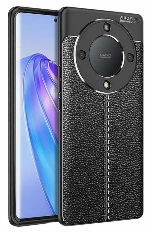 Чехол на Honor X9b силиконовый под кожу чёрный противоударный