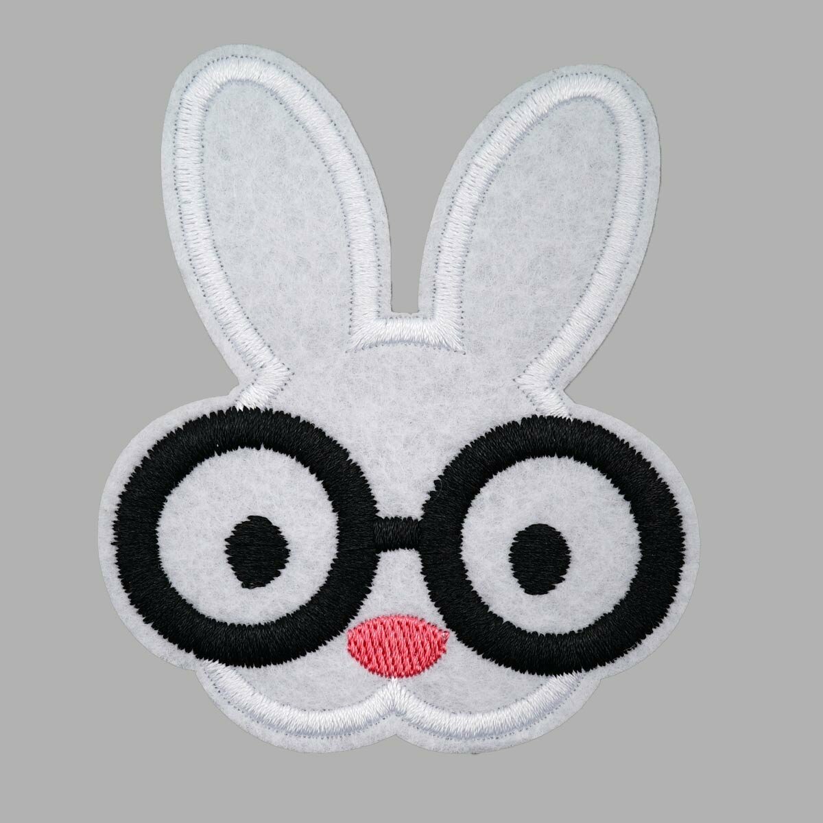Термоаппликация на одежду, заплатка 'Зайка в очках' 70х85 мм (White (белый)), 2 шт