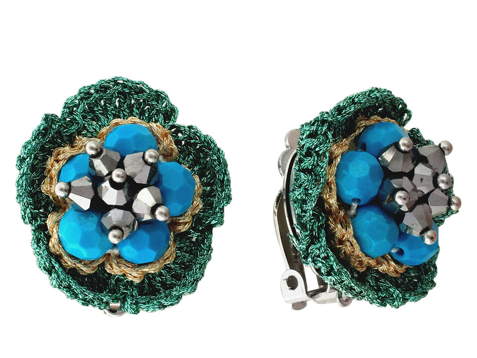 Серьги пусеты, сталь, стекло, бирюза