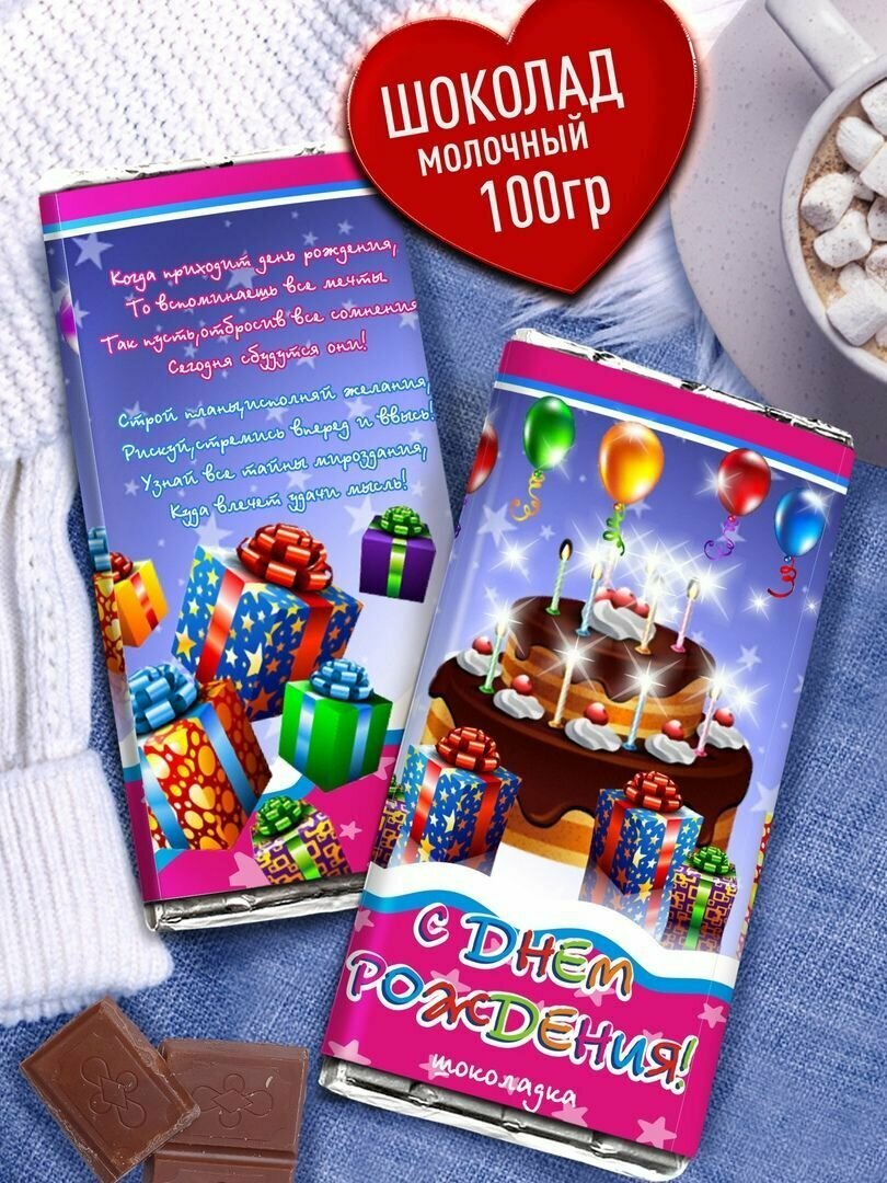 Шоколад Молочный С Днем Рождения. Подарок на день рождения подруге, сестре, девушке, другу. Бельгийский шоколад в дизайнерской упаковке