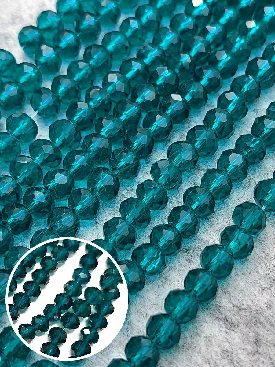 Стеклянные граненые бусины Рондели, 6 мм, морской волны, стекло, 1 нить