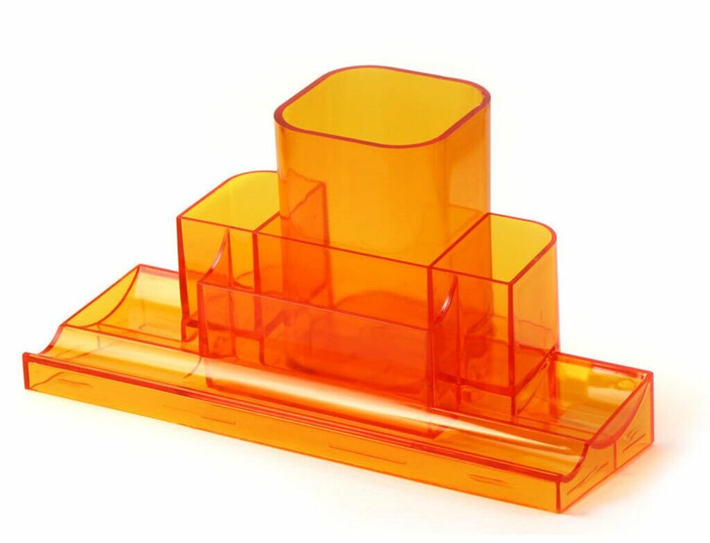 Подставка для канцелярских принадлежностей унипласт "Башня", настольная прозрачно-оранжевая