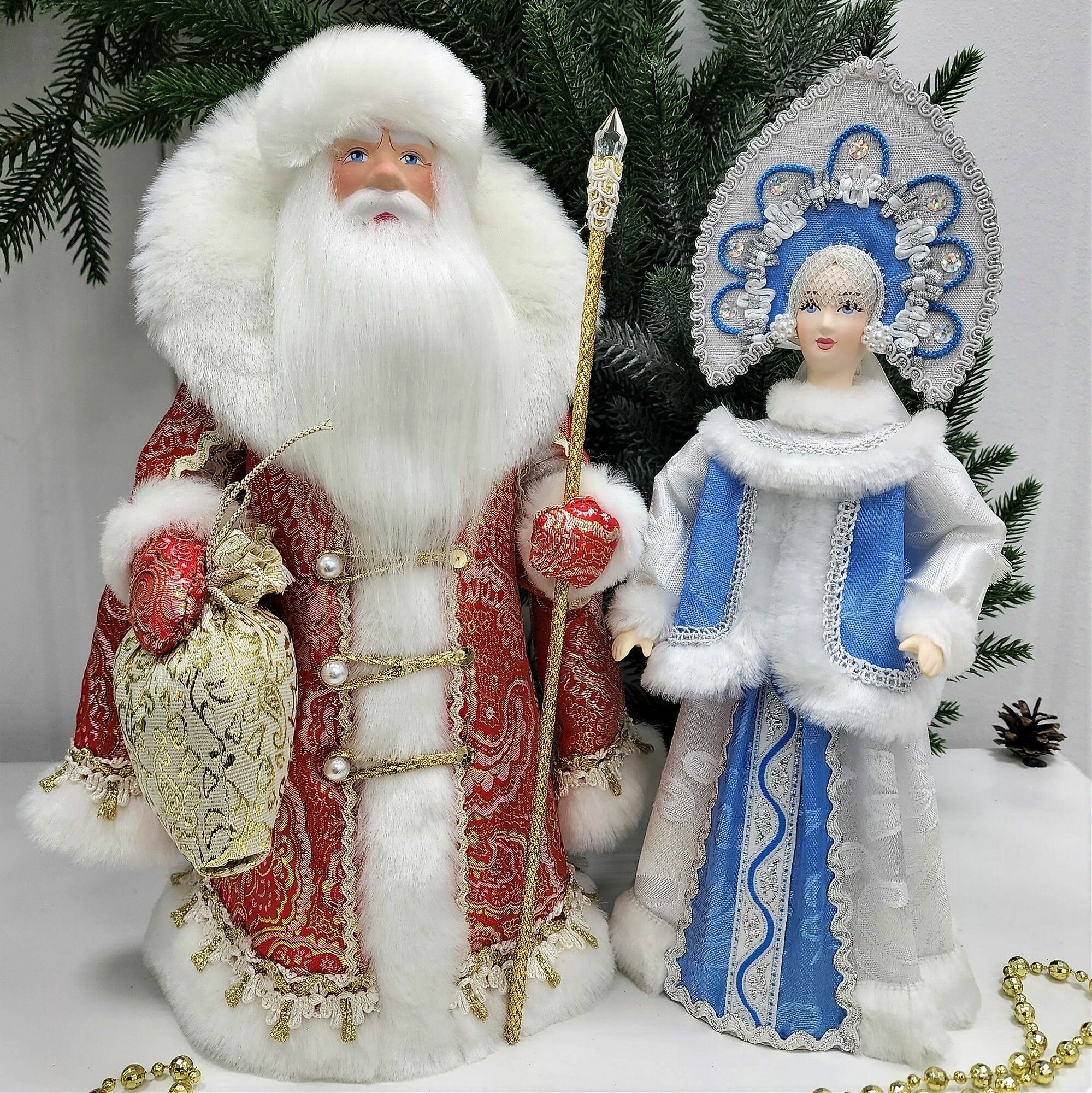 Набор украшений под елку Кукольный промысел Дед Мороз и Снегурочка из ткани №119