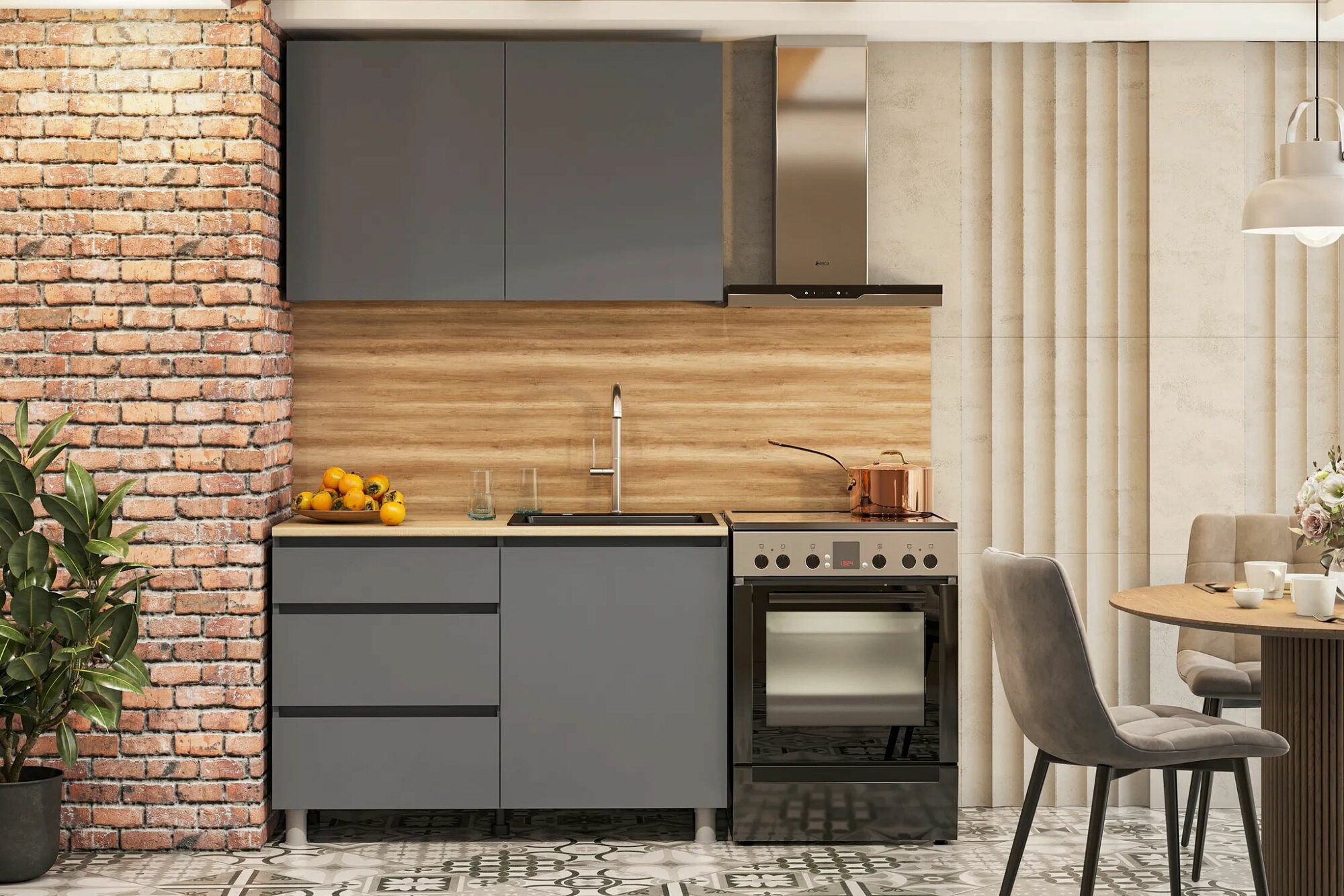 Кухня "Эдвуд" 1.2 м графит серый