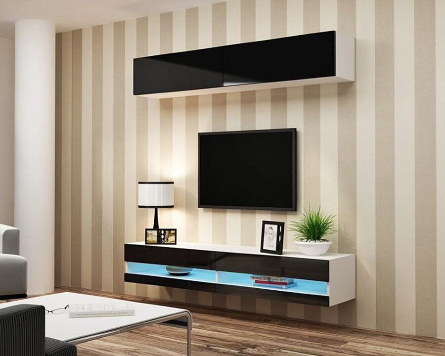 Гостиная Виго нью 12 МДФ (черная) / Белый Фасадный 0101 NEW 180x42x180 см, черный, белый фасадный GOODFORM