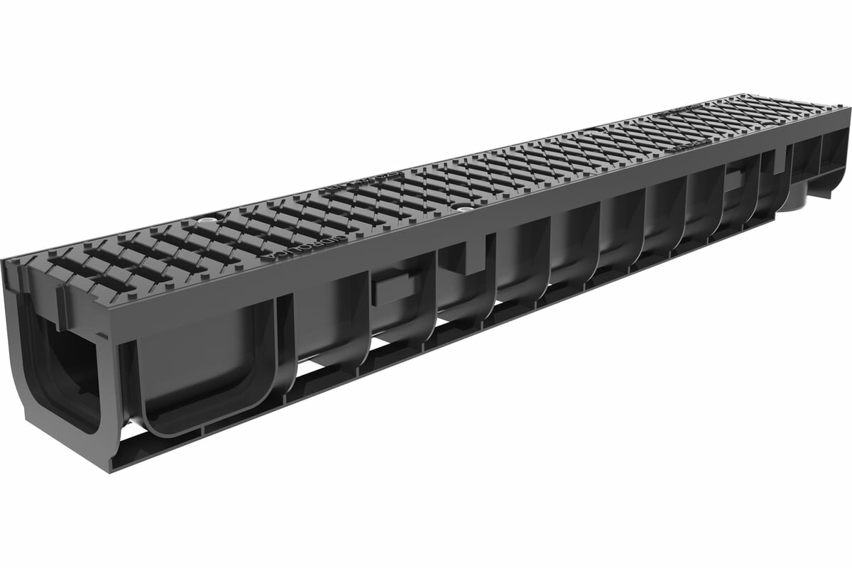 Gidrolica Pro Лоток водоотводный пластиковый DN100 100х14,6х11,7 см с полиамидной решеткой класса С250 08049pro