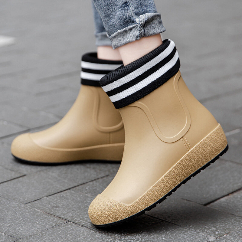 Модные резиновые сапоги для мужчин и женщин, короткие водонепроницаемые ботинки на плоской подошве, теплые водонепроницаемые сапоги для взрослых, короткие резиновые туфли для студентов, мужские галоши. Размер обуви. EU:40