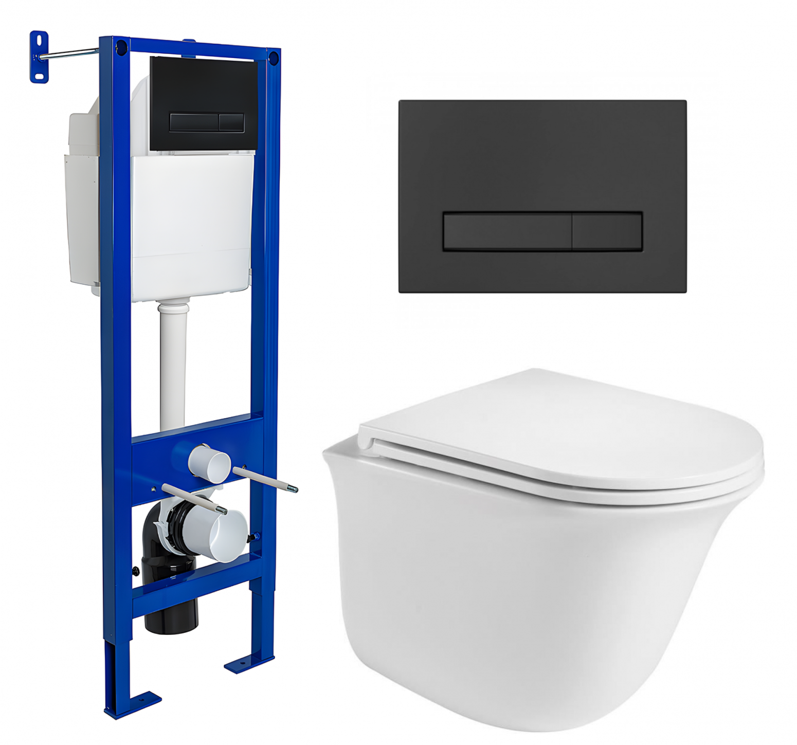 Комплект 3 в 1 инсталляция Berges Wasserhaus Atom Line 410 + Подвесной унитаз WeltWasser Telbach 004 GL-WT + кнопка черная