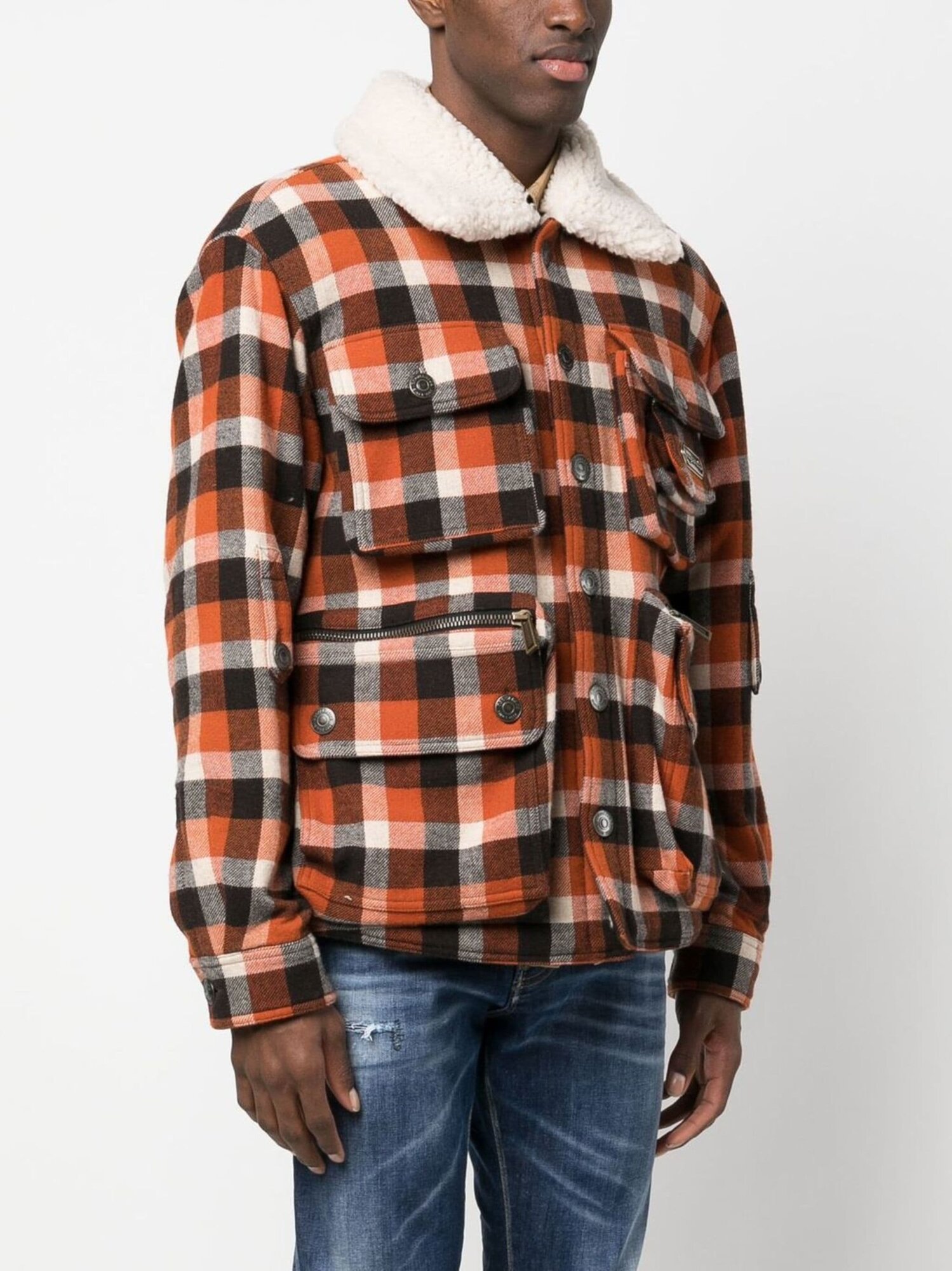 Куртка DSQUARED2 Check-print shearling jacket, размер 48, коричневый — фото 1