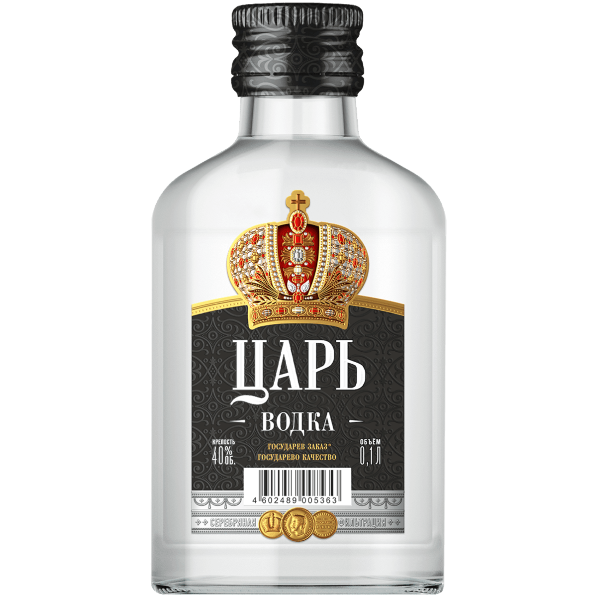 Водка Царь в фляжке 0,1 л, классическая, крепость 40%, Россия