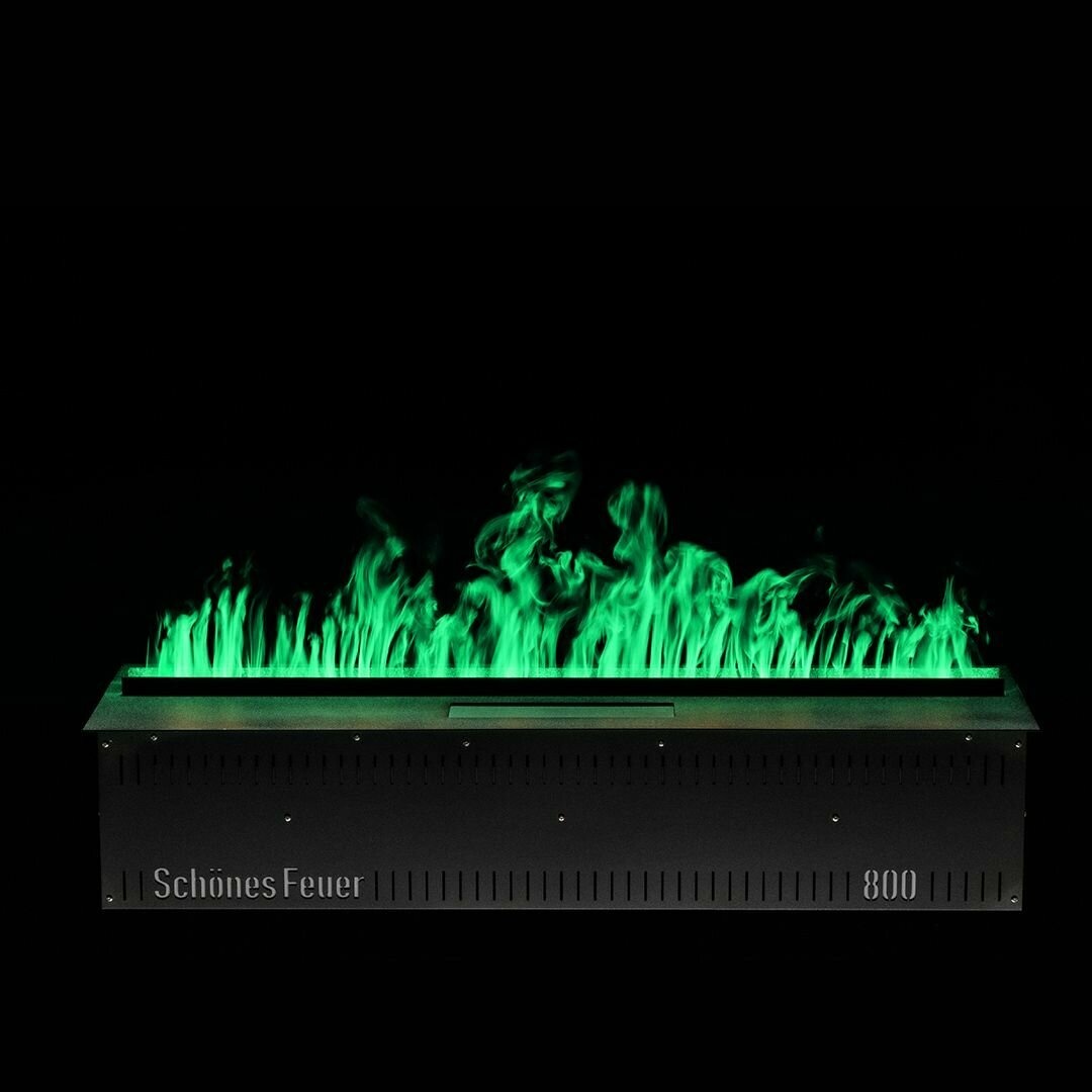 Электрический камин Schones Feuer 3D FireLine 800 RGB с разноцветным пламенем (длина 83 см.) с эффектом "живого пламени" и управлением Яндекс Алисой (без стекла)