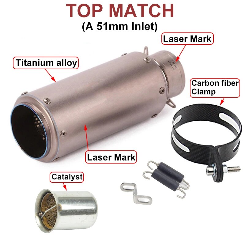 51 мм 60 мм мотоциклетный глушитель из углеродного волокна, титановый Escape Moto DB Killer, зажим, шарф для Yamaha R6 S1000RR Z900 NMAX R3 At 51mm SC Laser