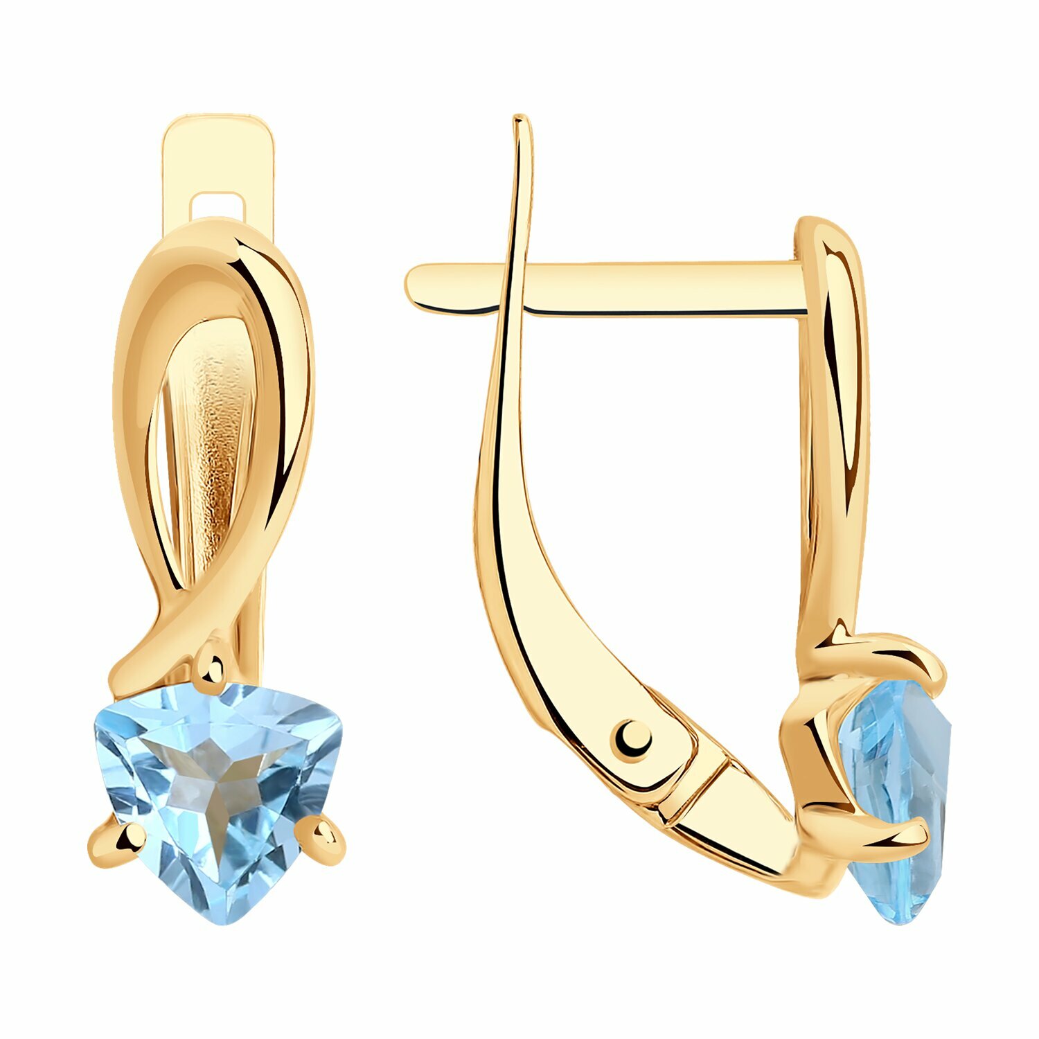 Серьги, золото, 585 проба, топаз