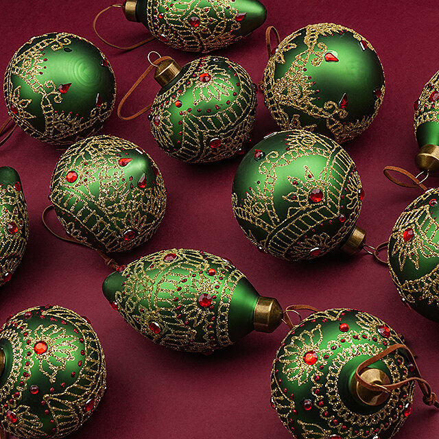 Елочные шары Gorgo al Monticano 8-13 см изумрудный, 12 шт, стекло, Winter Deco, 4060215-набор
