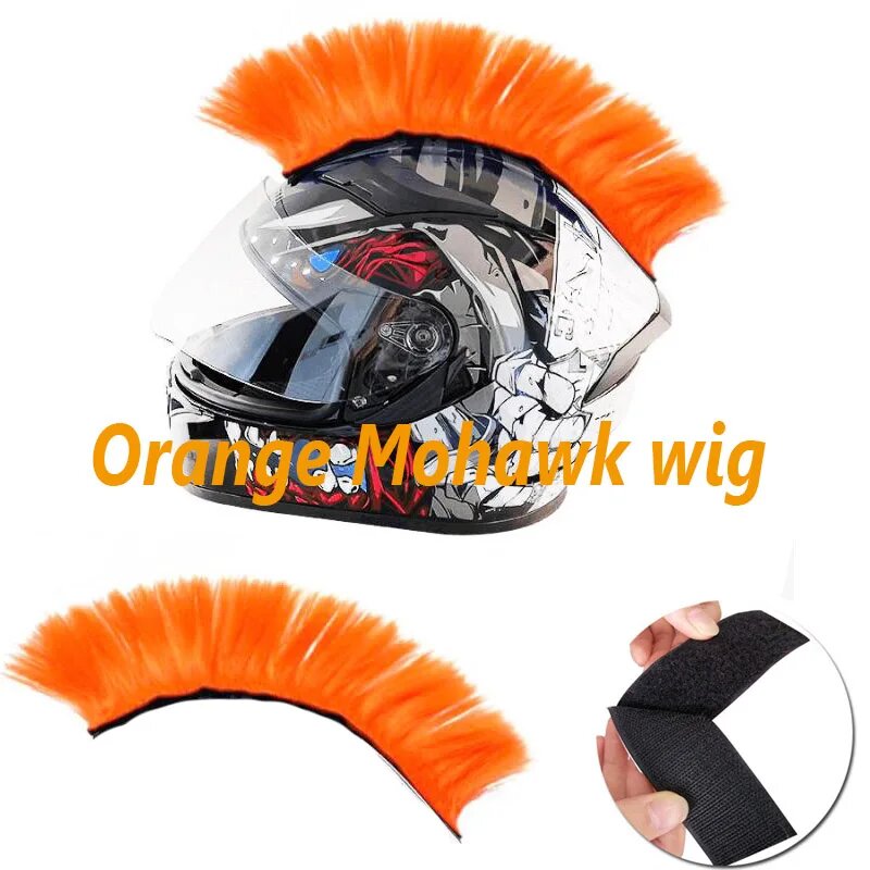 Творческая личность, украшение для мотоциклетного электрического шлема, ирокез, парик, волосы, аксессуары для мотоциклетного шлема, наклейки, косплей, стиль Оранжевый, 1PCS Orange Wig