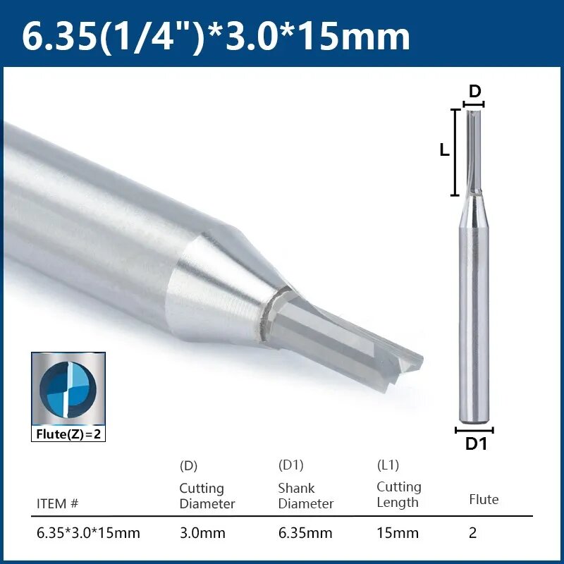 XCAN Концевая фреза 6.35x3.0x15mm, 2-х канальная