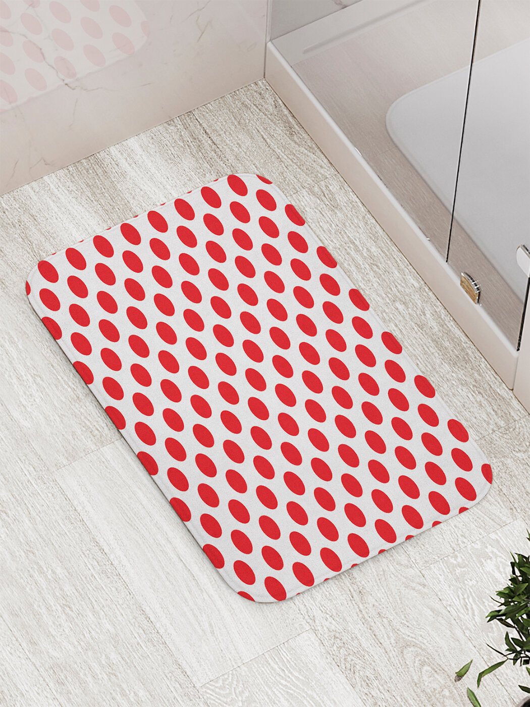 Коврик для ванной комнаты, туалета "Красный горошек" противоскользящий, 52х77 см, JoyArty