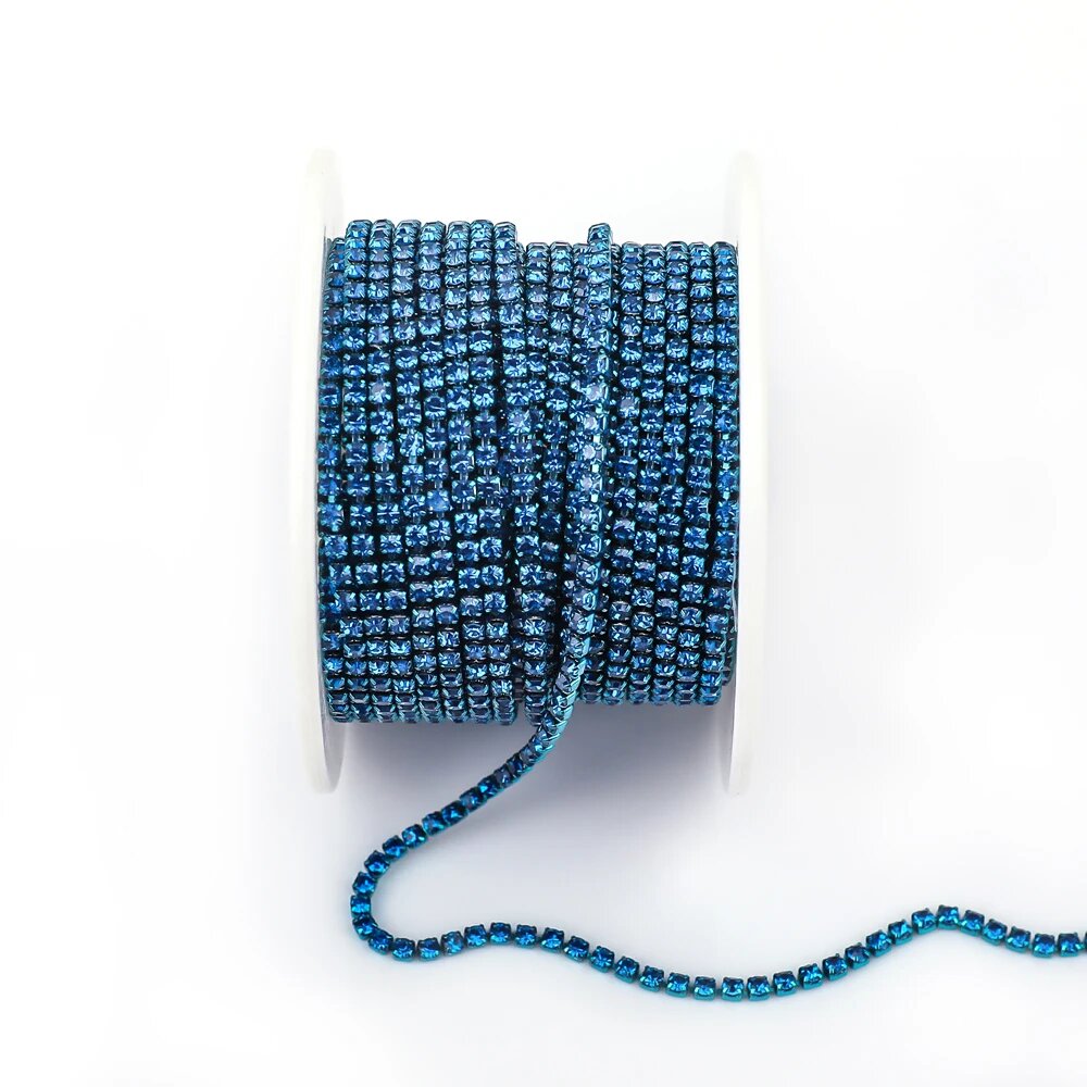 Стразы стеклянные SS6 2 мм, розовый/зеленый/синий опал, для Синий, SS6(2mm)-1yard, Blue Zircon