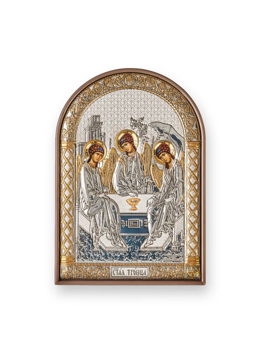 Икона серебряная, греческая Троица 48х66мм.