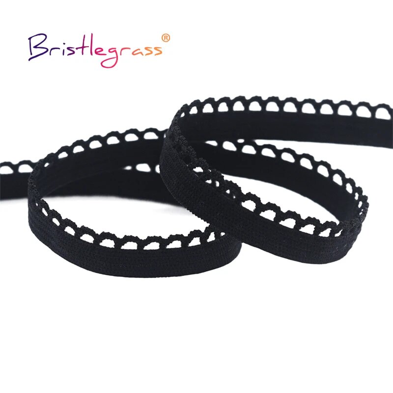 Б Bristlegrass Резинки с кружевом 3/8", 70%Chinlon & 30%Spandex Черный, Black, 10 Yards