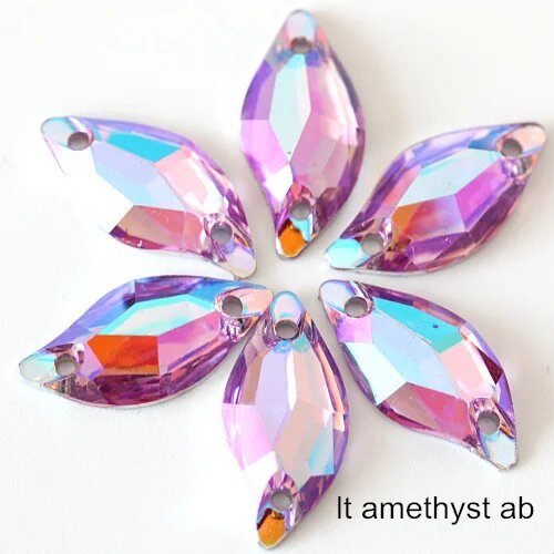 Стразы пришивные OLeeya 9x20 мм, lt Amethyst AB, 50 шт