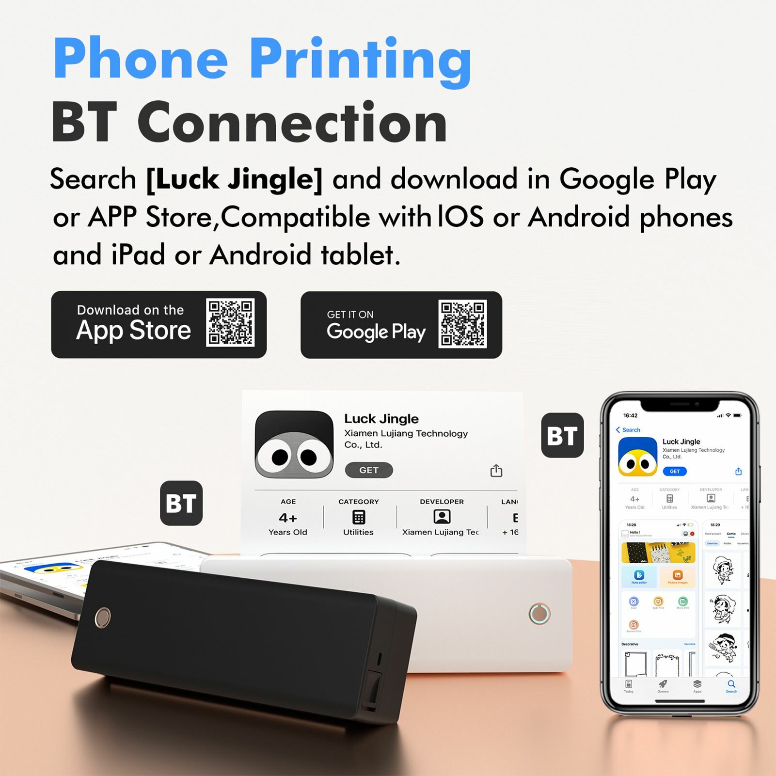Портативный термопринтер A4 беспроводной Bluetooth мобильный принтер для этикеток и чеков