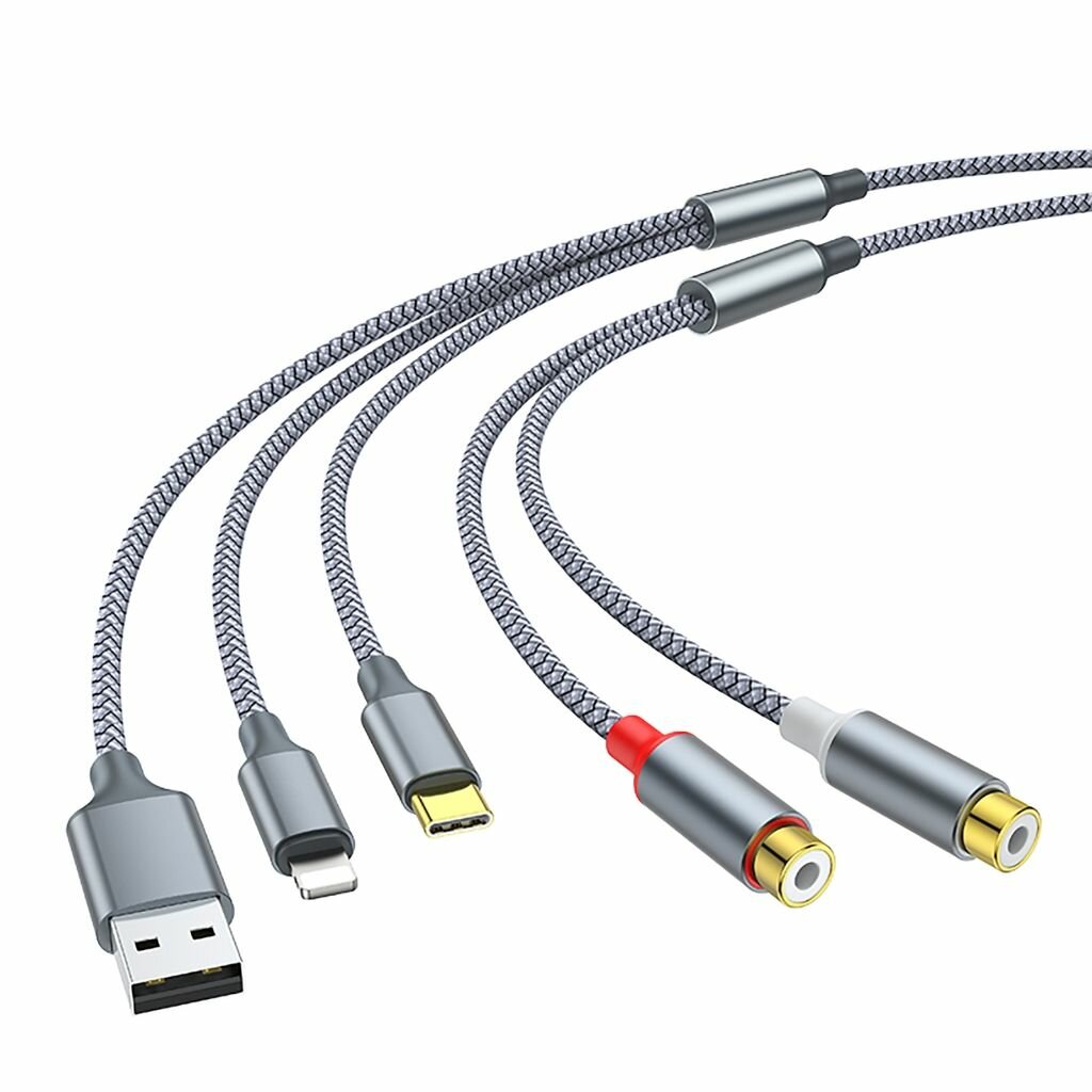 Аудиокабель Apple Type C с двумя разъемами RCA-серый-USB-порт