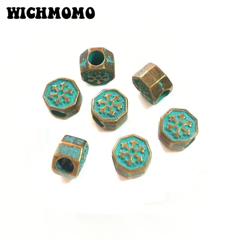 WICHMOMO Зеленые шестигранные бусины из цинкового сплава 10 мм, 10 шт.