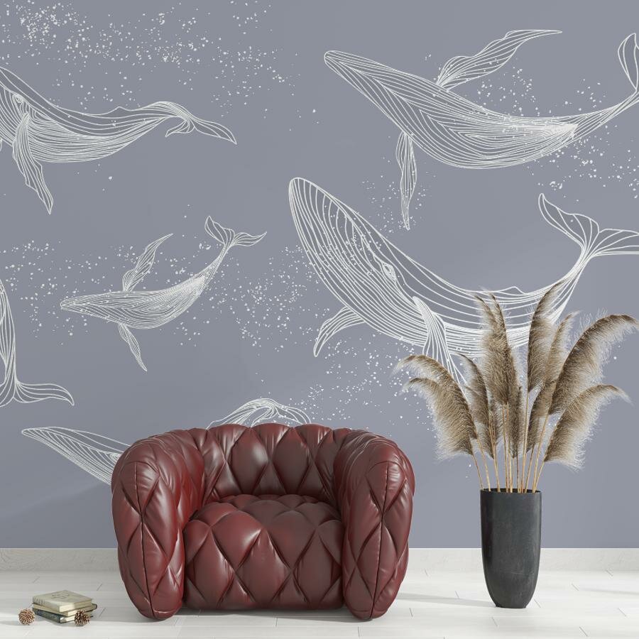 Фотообои Киты белые 14-1213-M-Флекс 270 x 300 см (ВхШ) Бесшовные, флизелиновые, влагостойкие обои