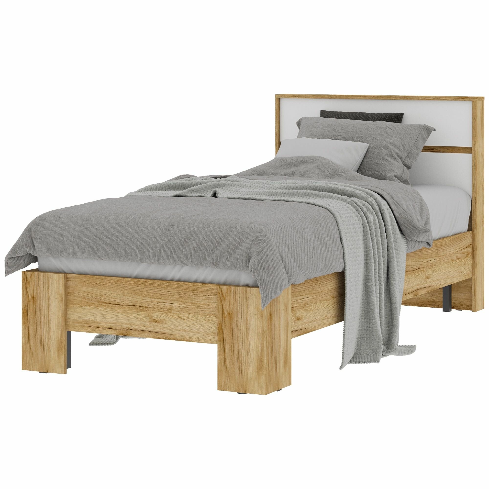 Кровать с ортопедическим основанием Хелен КР-01 0.9м, Дуб крафт золотои /Белыи шагрень