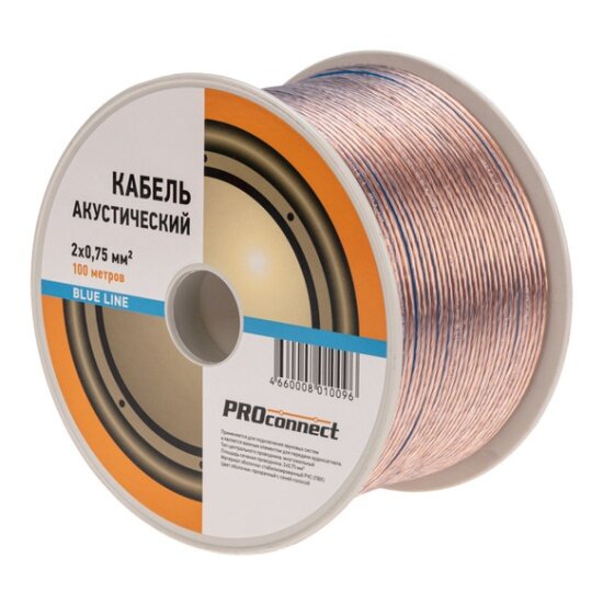 Кабель акустический Proconnect 2х0,75 кв. мм, прозрачный BLUELINE, бухта 100 м