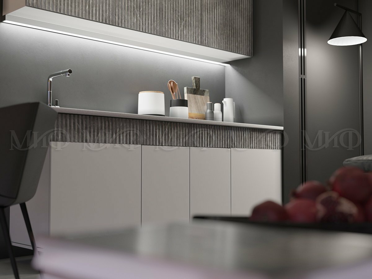 Кухня 2 метра прямая Миф Оливия NEW 2,0м (Белый глянец холодный/Мрамор глянец), столешница Дуб