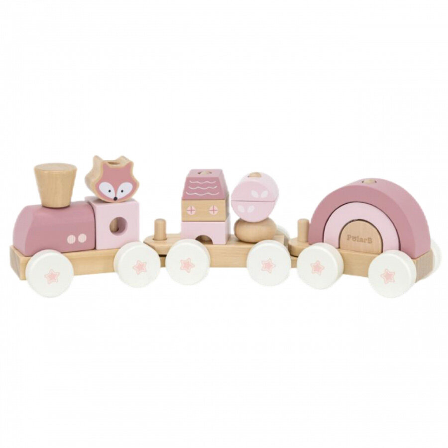 VIGA PolarB Конструктор-каталка Поезд с лисичкой розовый (дерево) 44269 с 1,5 лет
