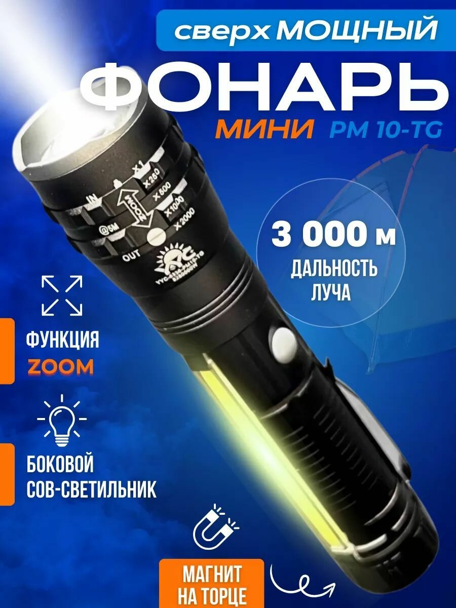 Ручной фонарь, со сменным аккумулятором 18650