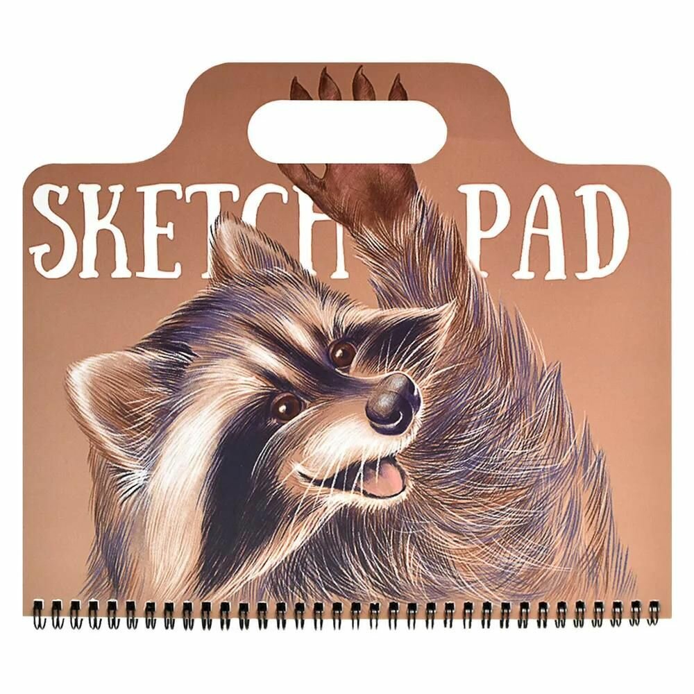 Скетчпад Феникс 60 листов, А4, 295х260 мм, гребень, Енот, матовая ламинация, вырубка, 120 г/м2