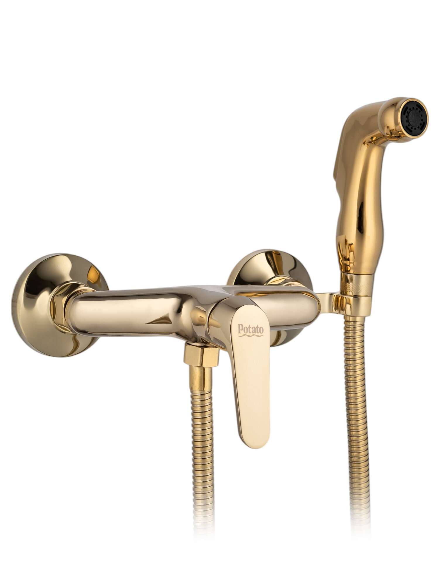 Смеситель для биде с гигиеническим душем, золотой глянец, Potato