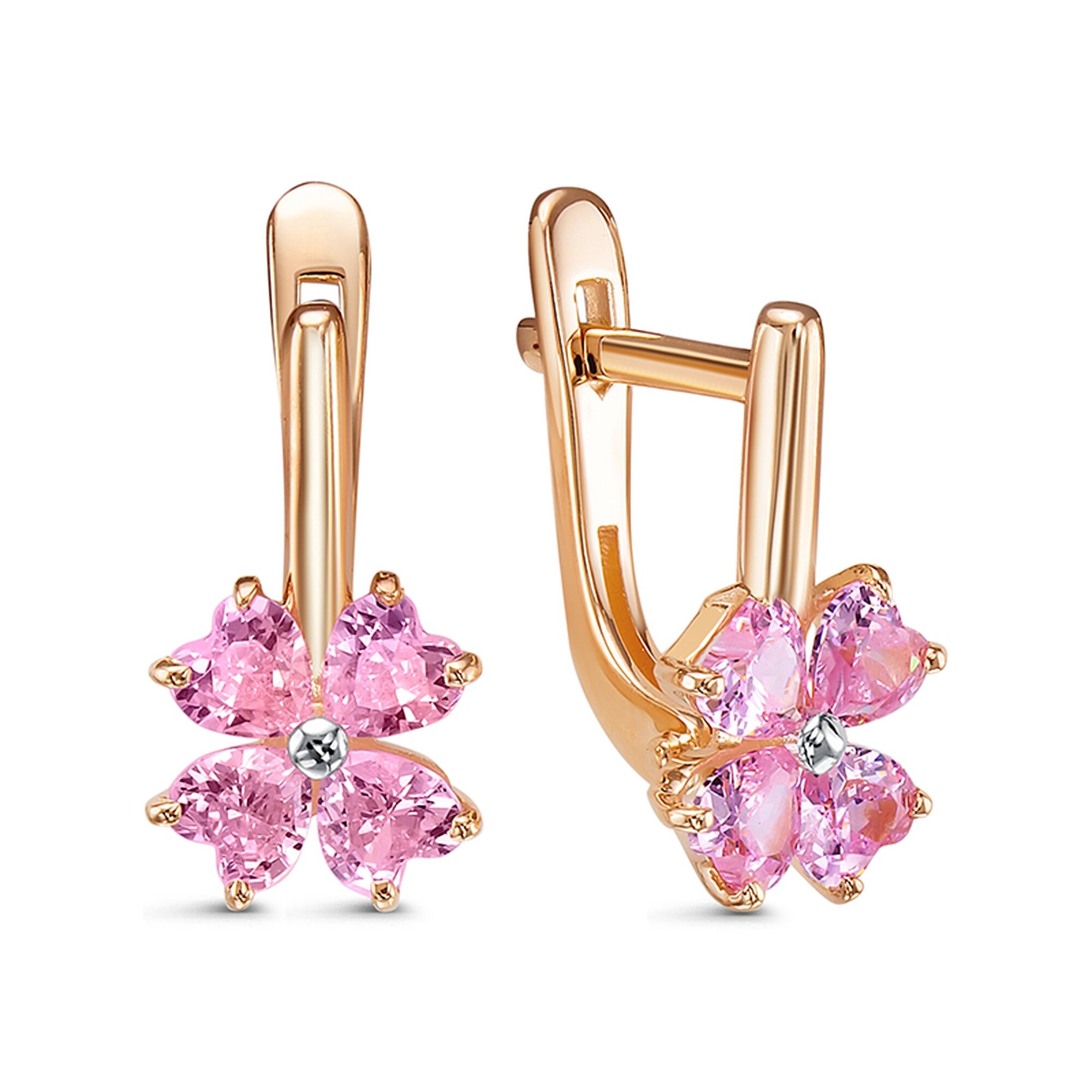 Серьги, красное золото, 585 проба, фианит