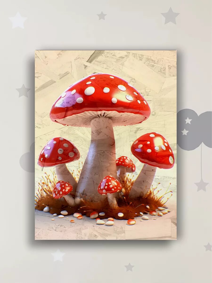 Картина на дереве OSB "Мухоморы"