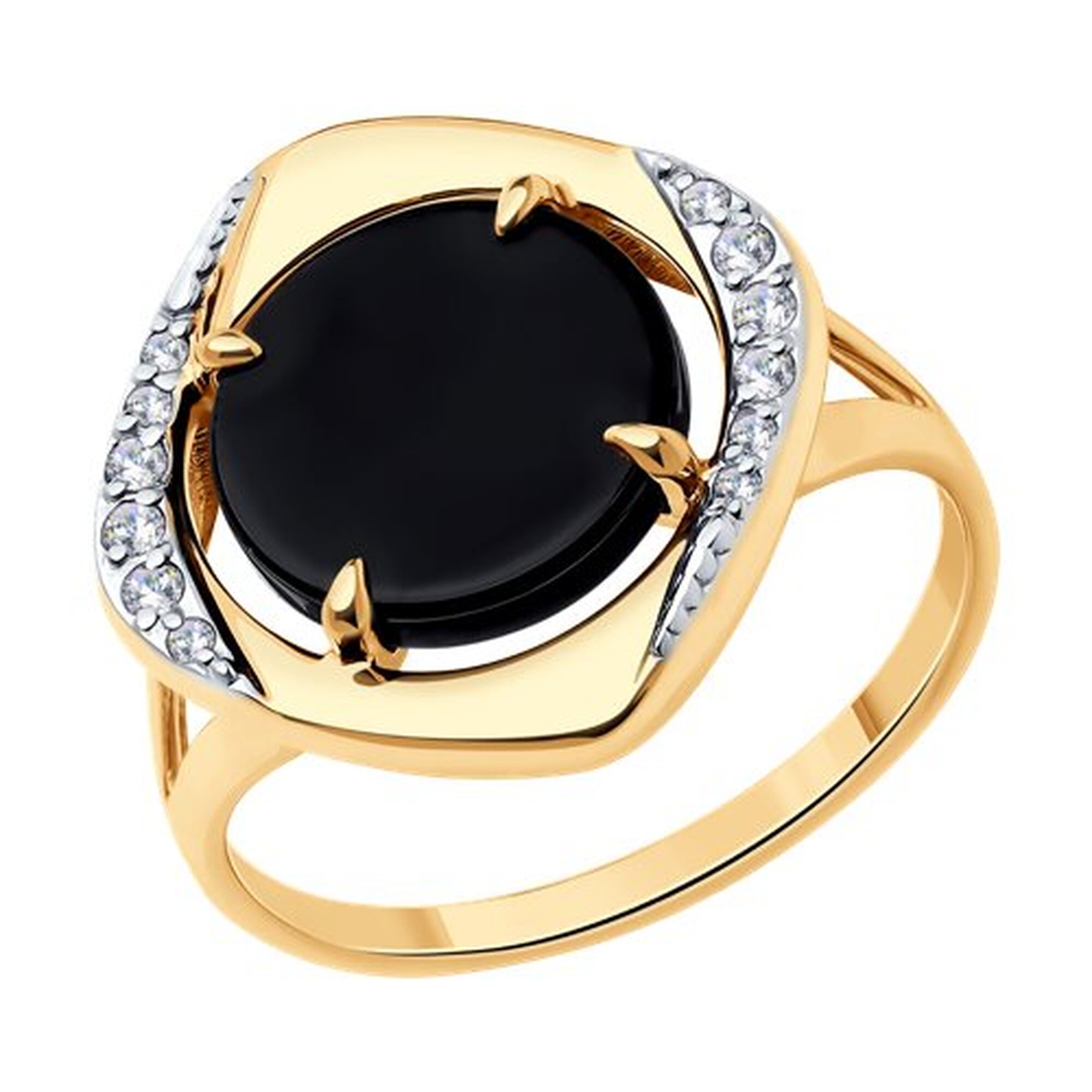 Кольцо, красное золото, 585 проба, агат, фианит