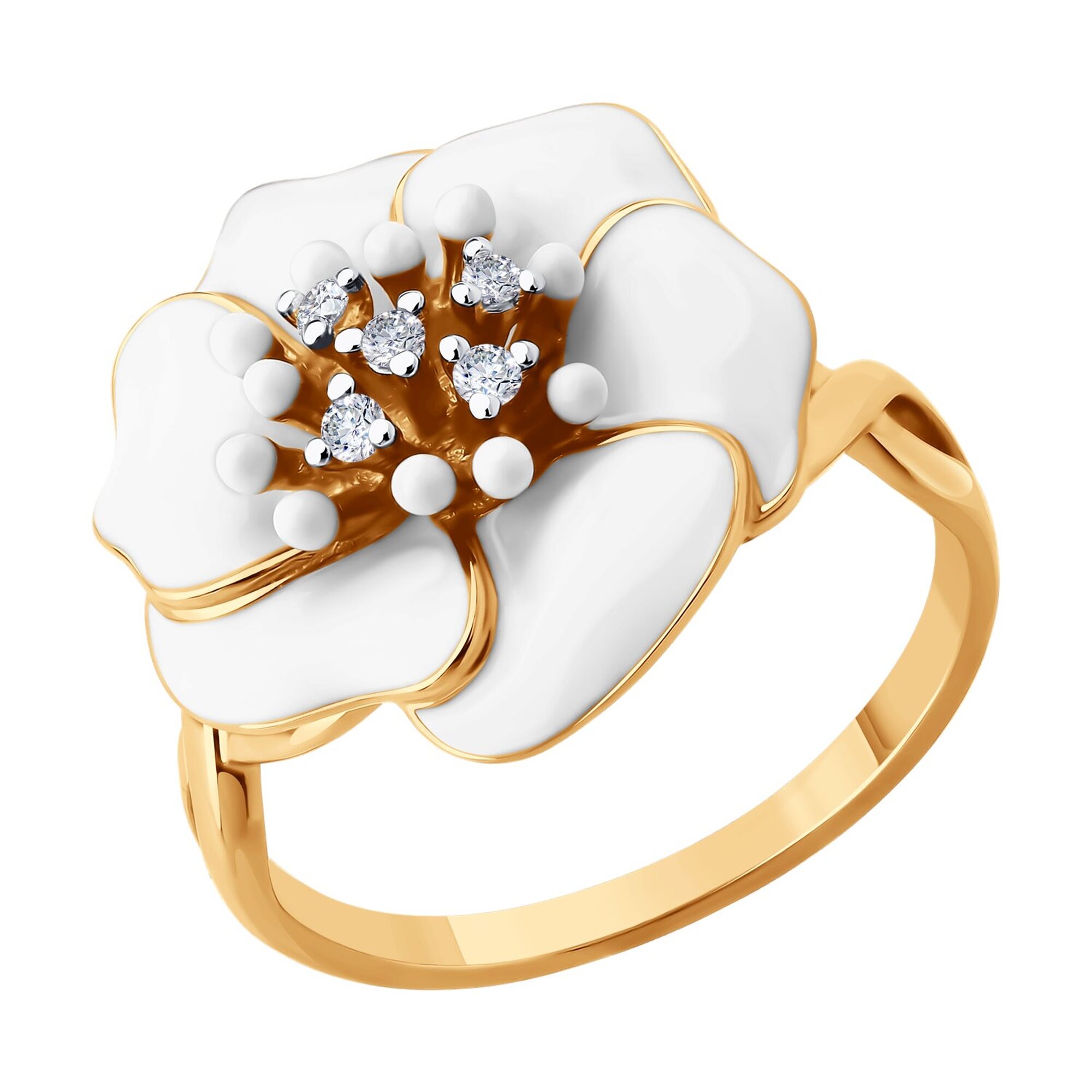 Кольцо, серебро, 925 проба, золочение, эмаль, фианит