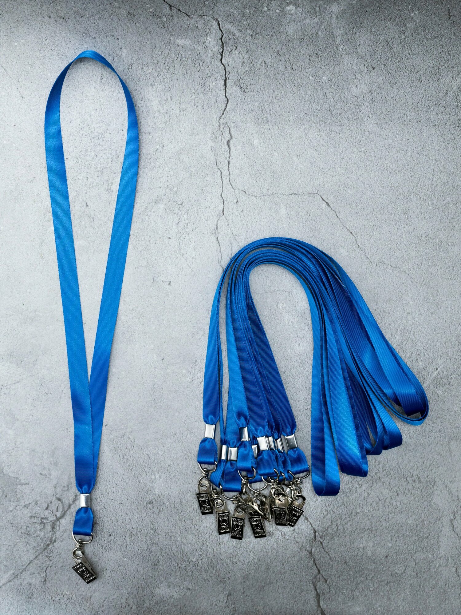 Лента для бейджа на клипсе синяя, 15 мм - 10 шт (Шнурок, держатель для бейджа)