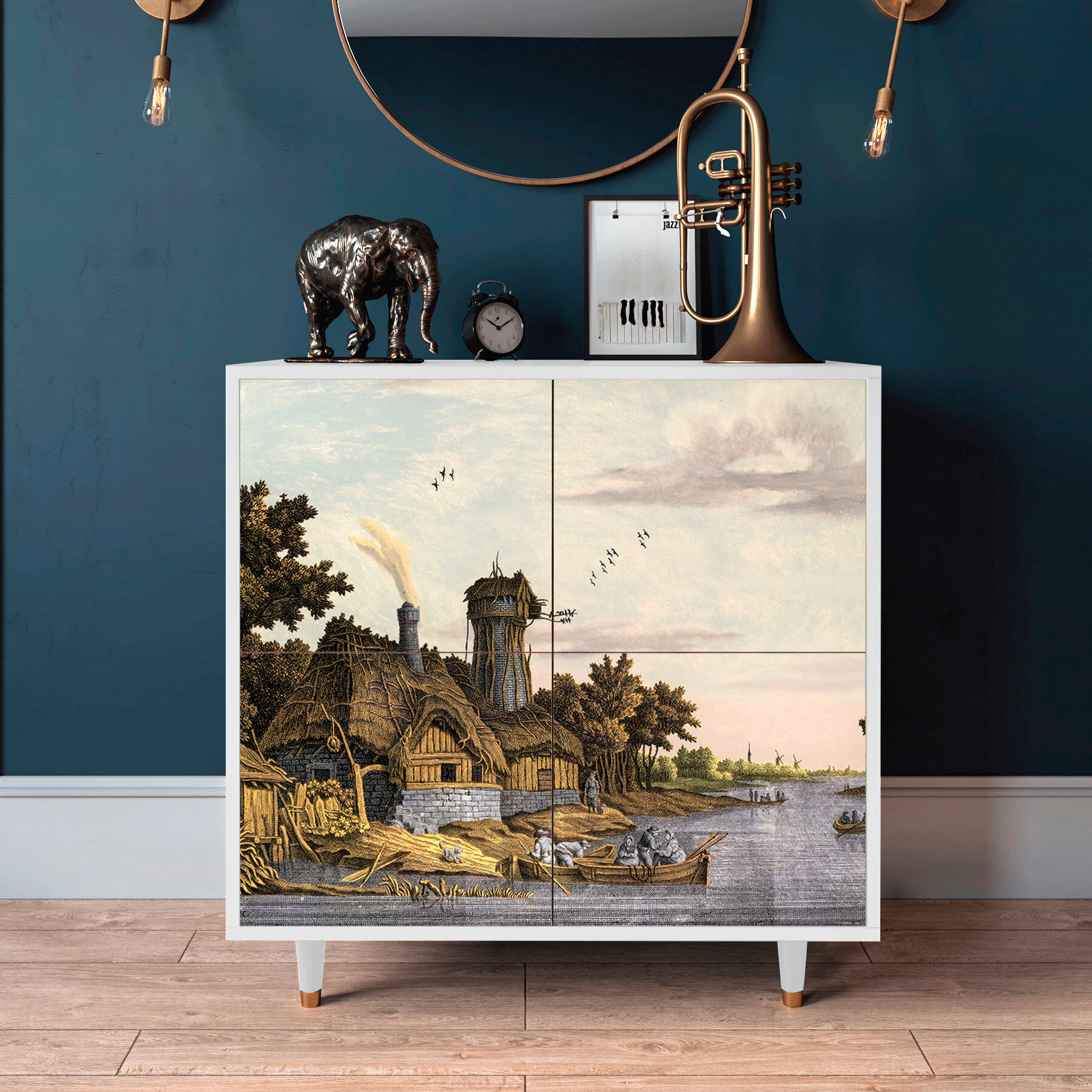 Комод - STORYZ - BS3 Mill along a River by Jonas Zeuner, Размер - 94 x 96 x 48 см, Цвет корпуса - Белый