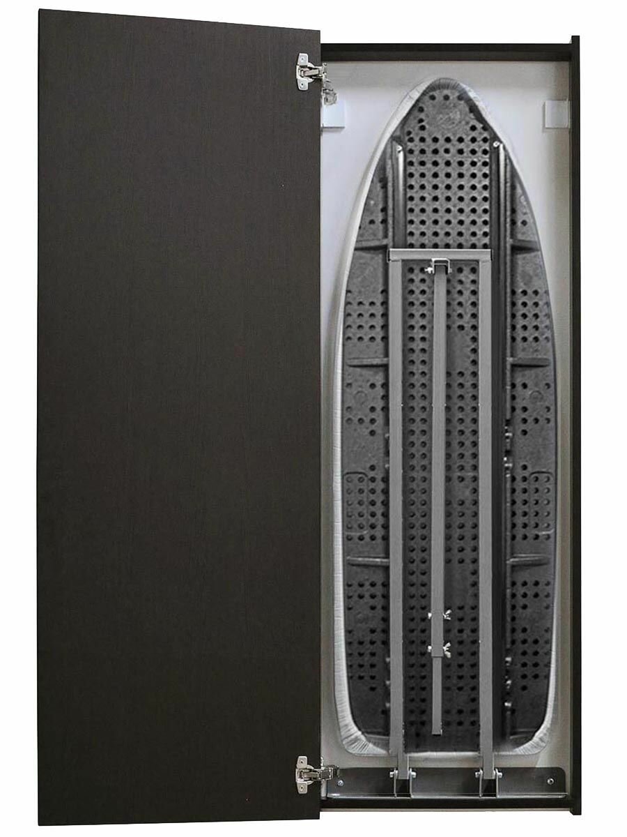 Встроенная гладильная доска с зеркальным фасадом Айрон Слим Термо, венге распашная лево