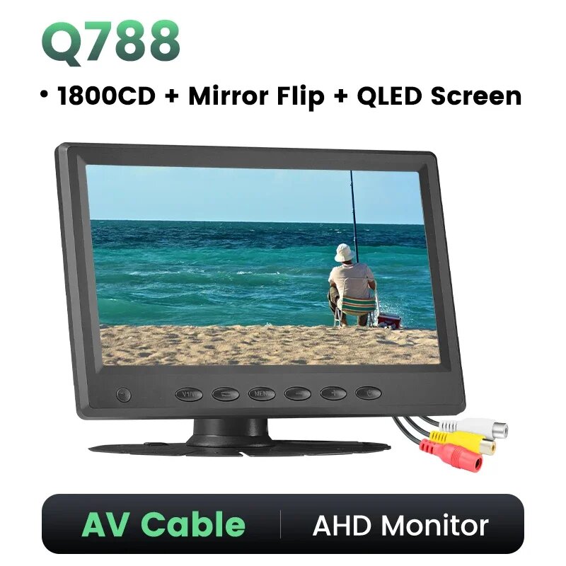 GreenYi 7-дюймовый квантовый точечный QLED-дисплей AHD-монитор для грузовика, парковки, рыбалки, поддержка 2-канальной камеры 1080P, IPS, ультратонкий экран AV Cable Q788