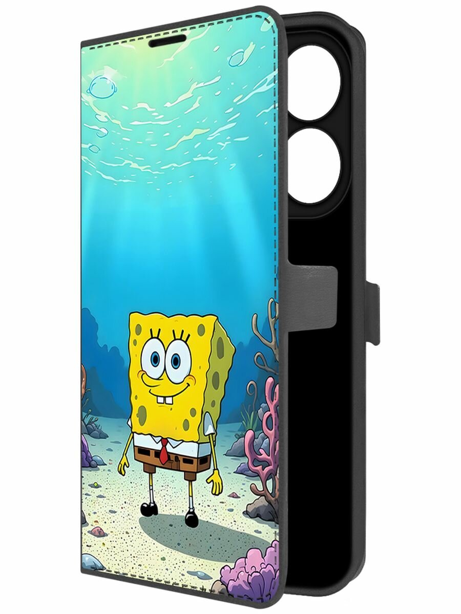 Чехол-книжка Krutoff Eco Book для TECNO Spark 20 Губка Боб (черный)